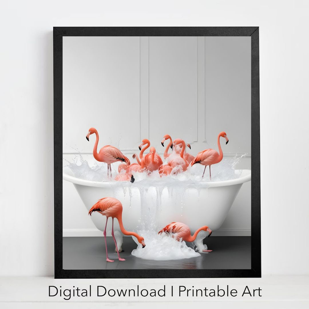Flamingos in Tub Printable Wall Art, Flamingos Photo, Flamingos Art ...