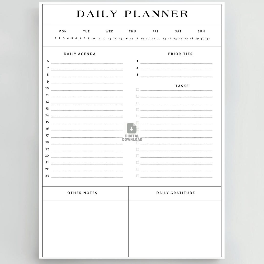 Daily Planner Print Printable Instant Digital Download - Etsy