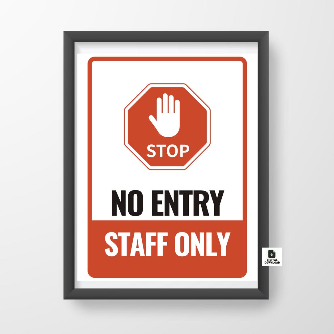 Red White Simple Minimalist Stop No Entry Staff Sign Poster Print ...