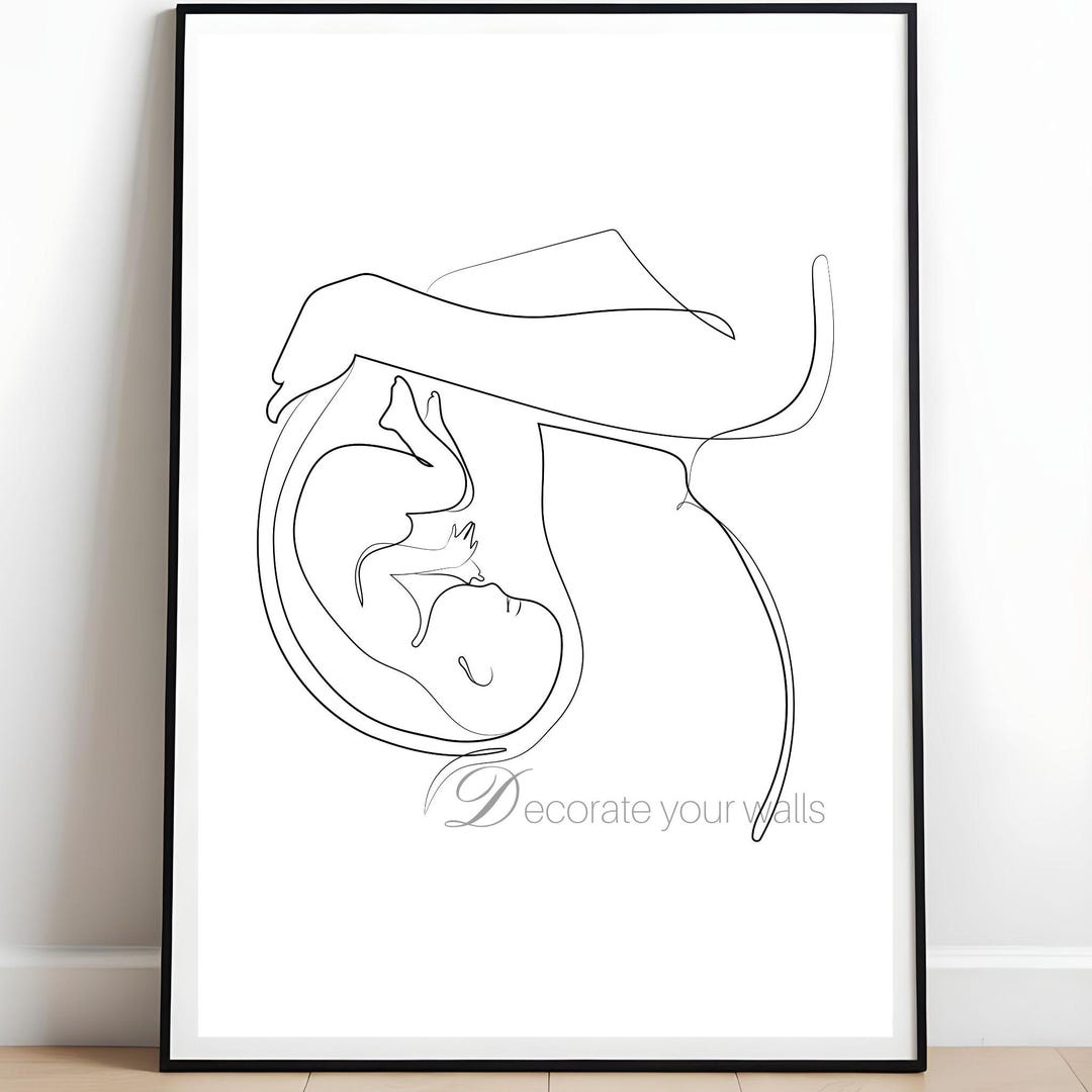 A Fetus in the Womb, With the Umbilical Cord Visible, Black and White ...
