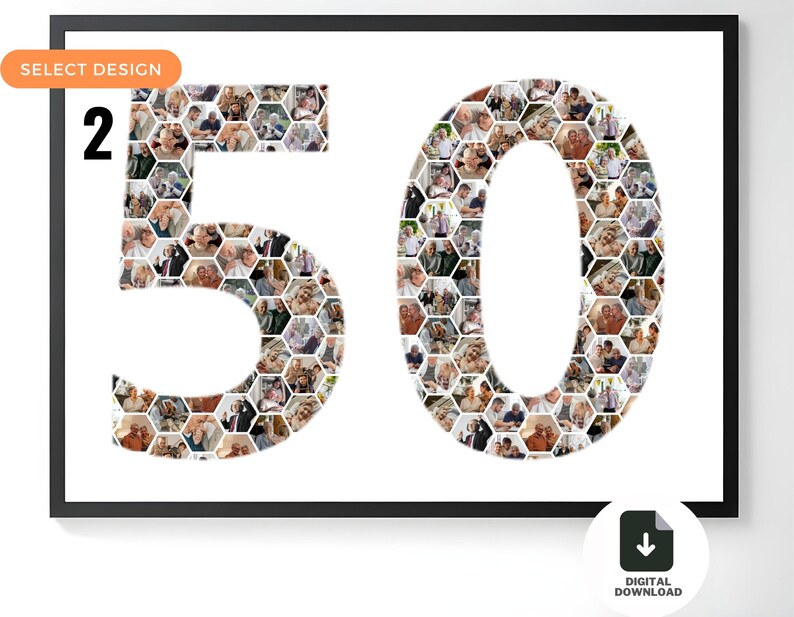 50th Birthday Photo Collage Template, Number 50 Collage, 50th Collage ...