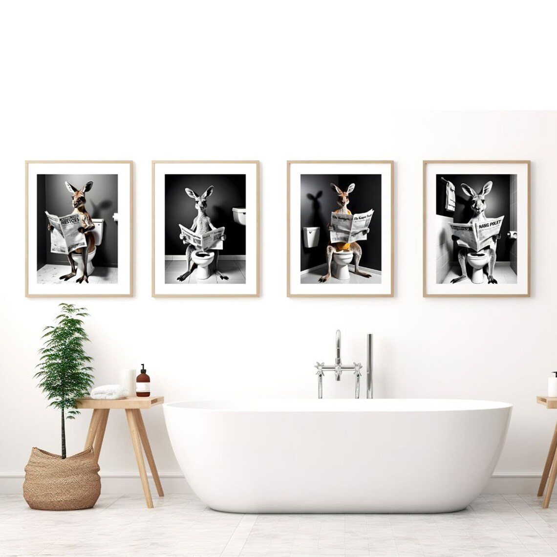 Kangaroo on Toilet Bathroom Print, Animal on Toilet Fun Bathroom Prints ...