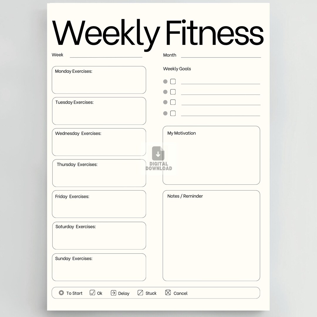 Weekly Fitness Planner Print Printable Instant Digital Download - Etsy