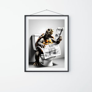 Tortoise on Toilet Bathroom Print, Animal on Toilet Fun Bathroom Prints ...
