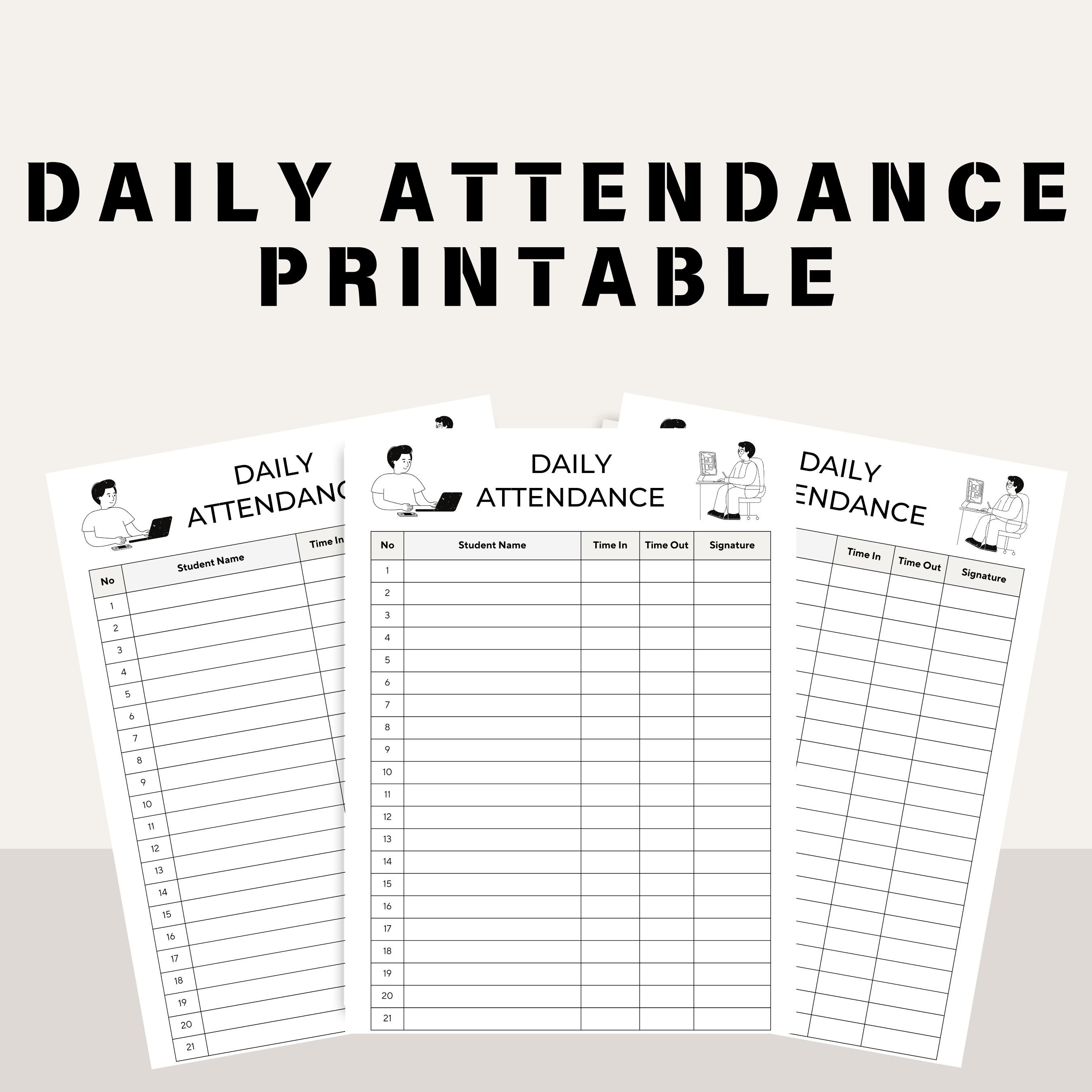 Daily Student Attendance Attendance Record Printable Instant Download ...