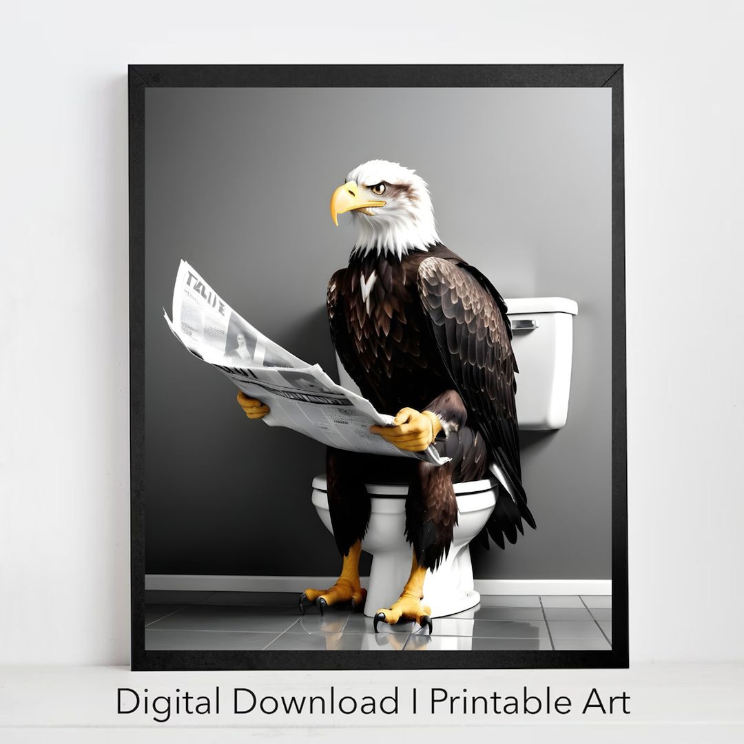 Eagle on Toilet Bathroom Print, Animal on Toilet Fun Bathroom Prints ...
