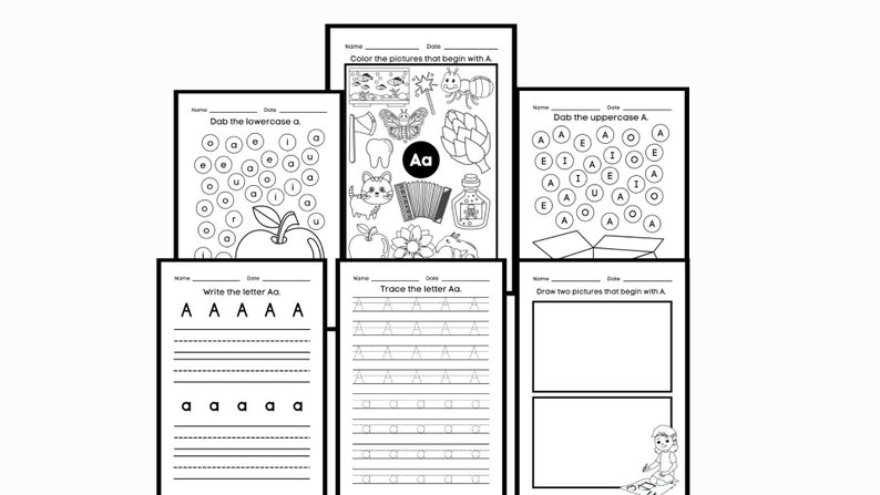 6 Alphabet Activity Pages Letter Aa Kindergarten Worksheets for Kids ...