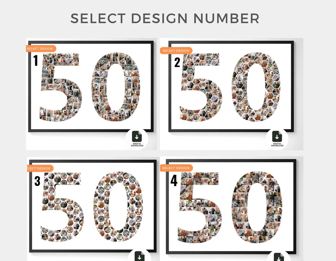 50th Birthday Photo Collage Template, Number 50 Collage, 50th Collage ...