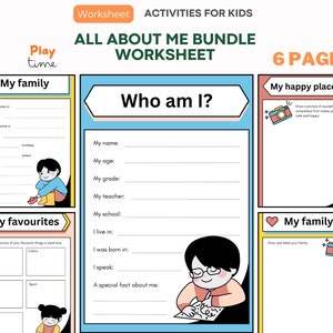 6 All About Me Bundle Worksheet, Who Am I, My Family, My Favourites, I ...