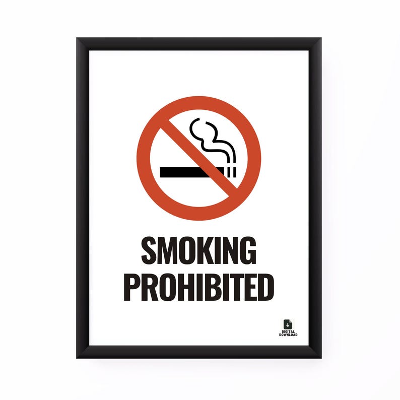 Smoking Prohibited Sign Print Printable Instant Digital Download - Etsy