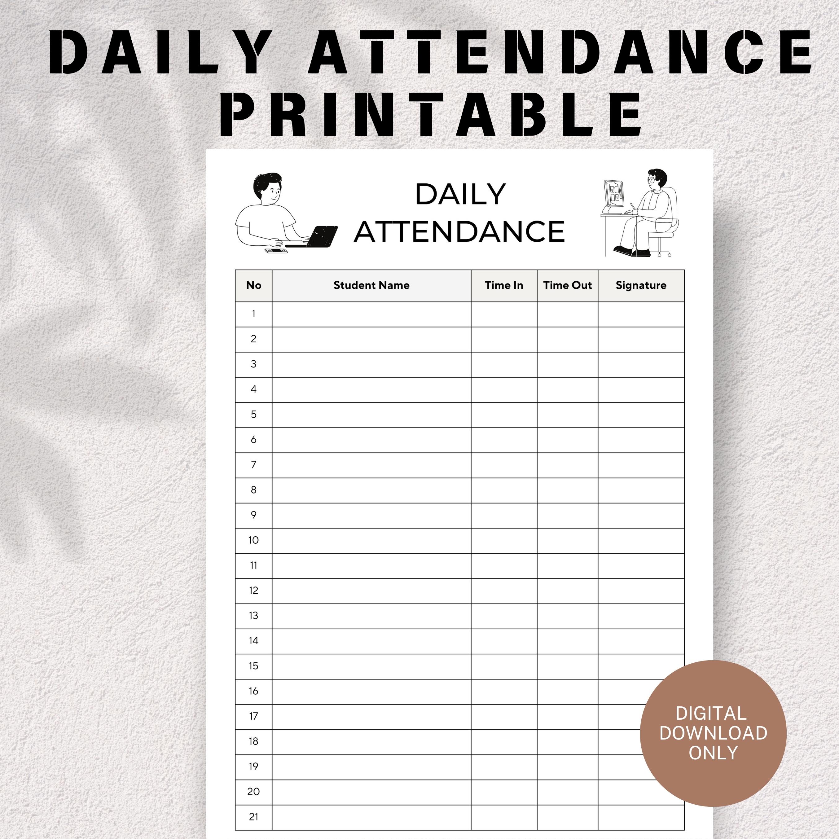 Daily Student Attendance Attendance Record Printable Instant Download ...