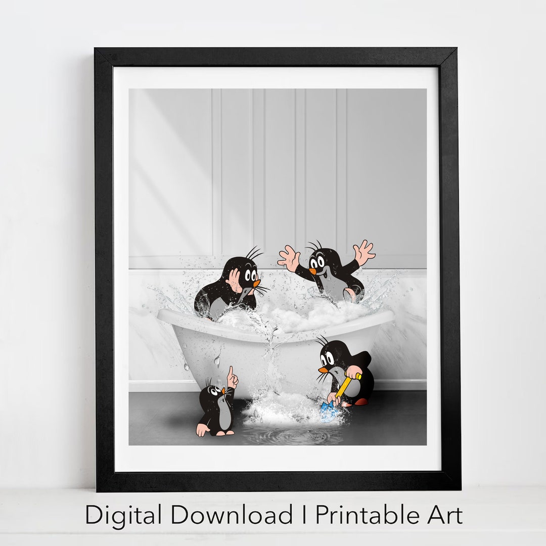 Cute Mole in Tub Printable Wall Art, Mole Photo, Mole Art, Bathroom Art ...