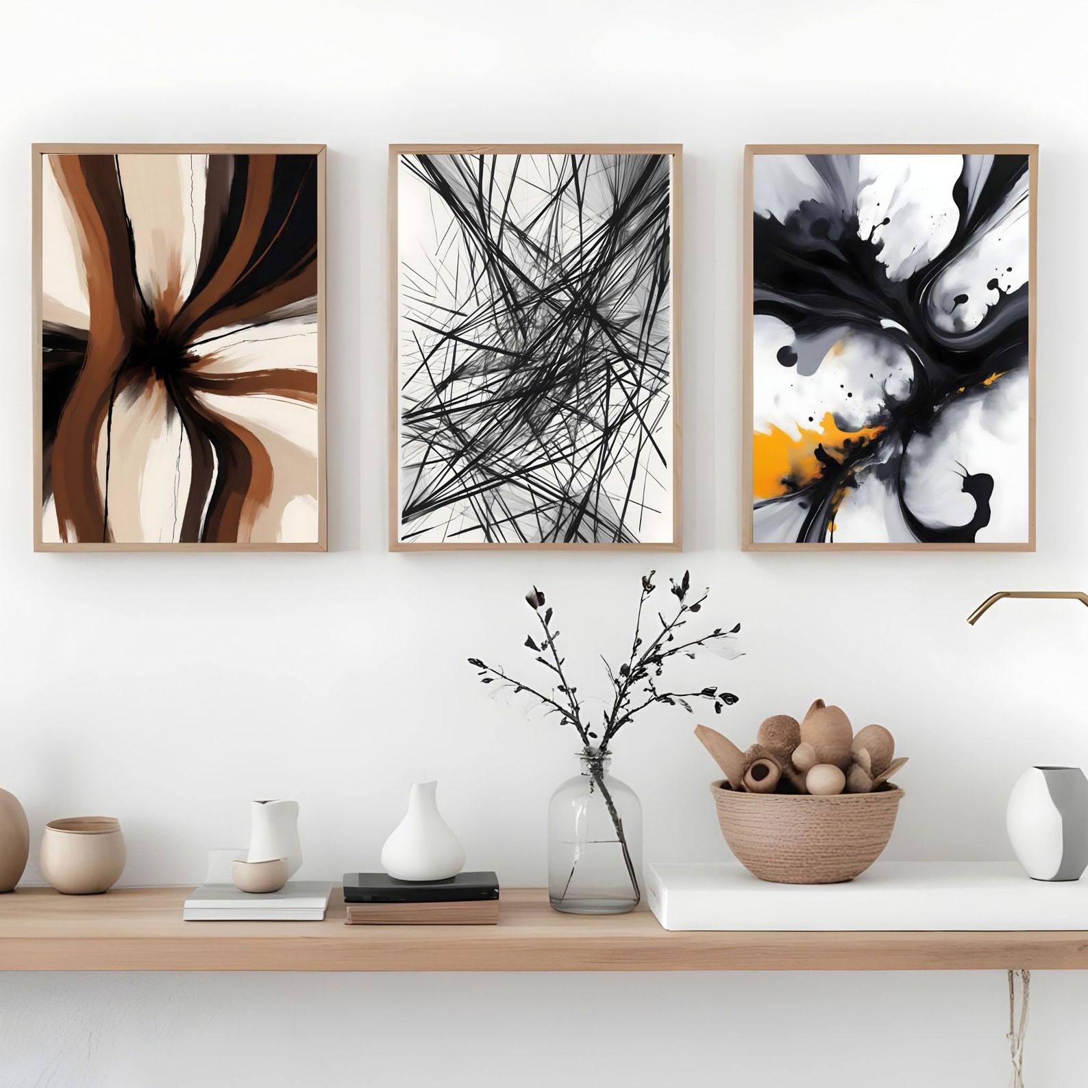 Modern Minimalist Wall Art Set of 3, Abstract Bedroom Living Room Decor ...