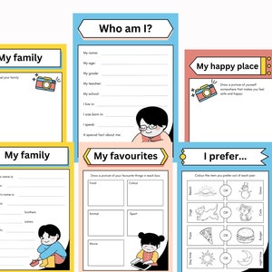 6 All About Me Bundle Worksheet, Who Am I, My Family, My Favourites, I ...