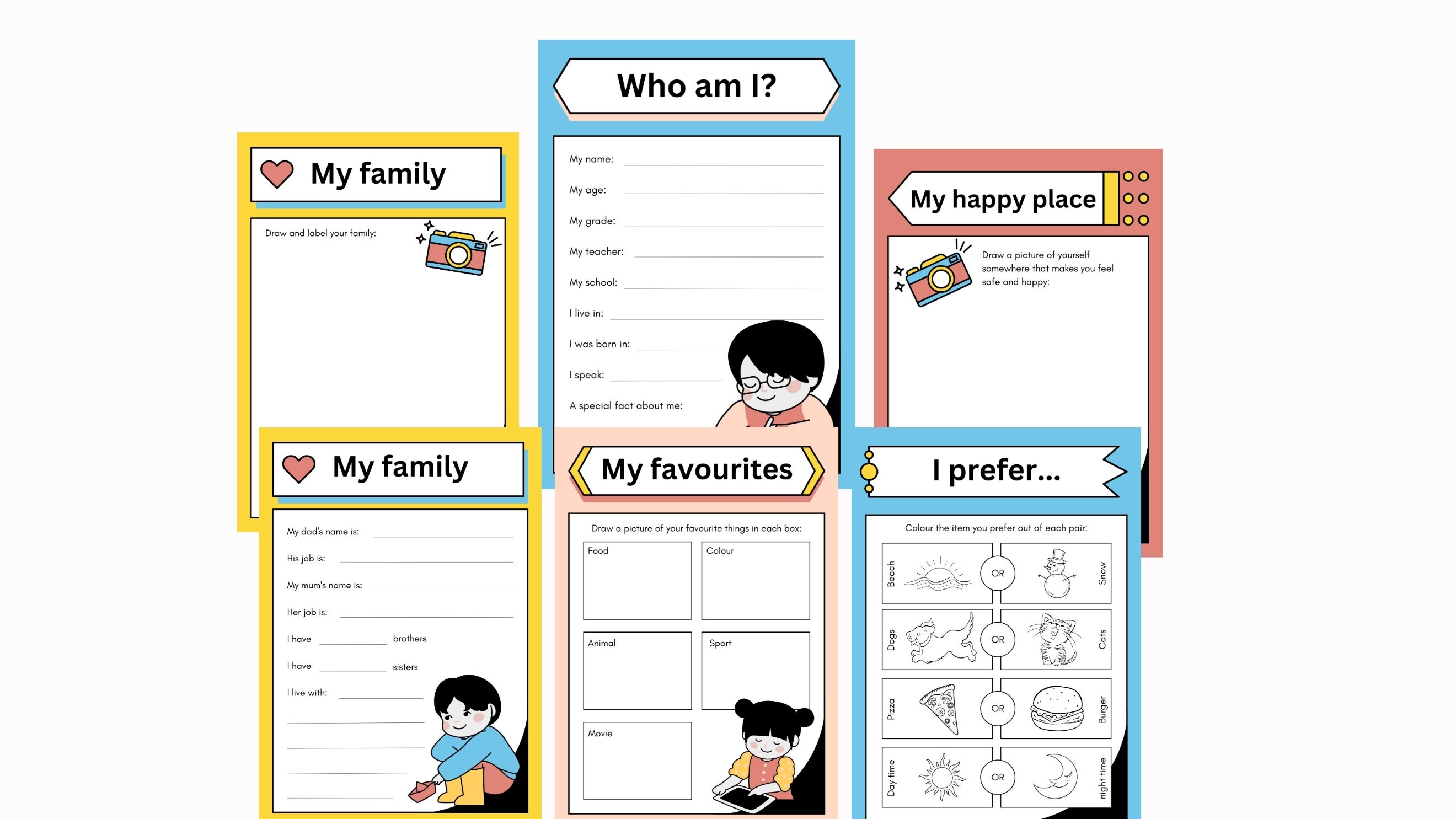 6 All About Me Bundle Worksheet, Who Am I, My Family, My Favourites, I ...
