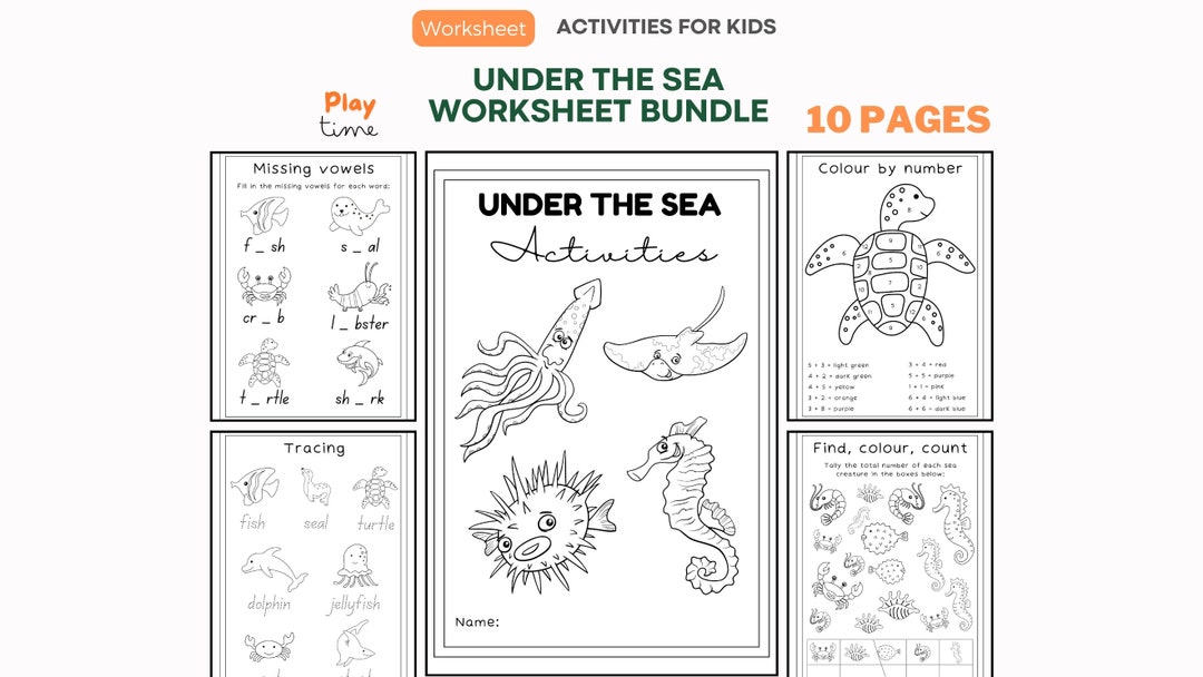 10 Under the Sea Worksheets Bundle, Lines Trace Pages Printable ...