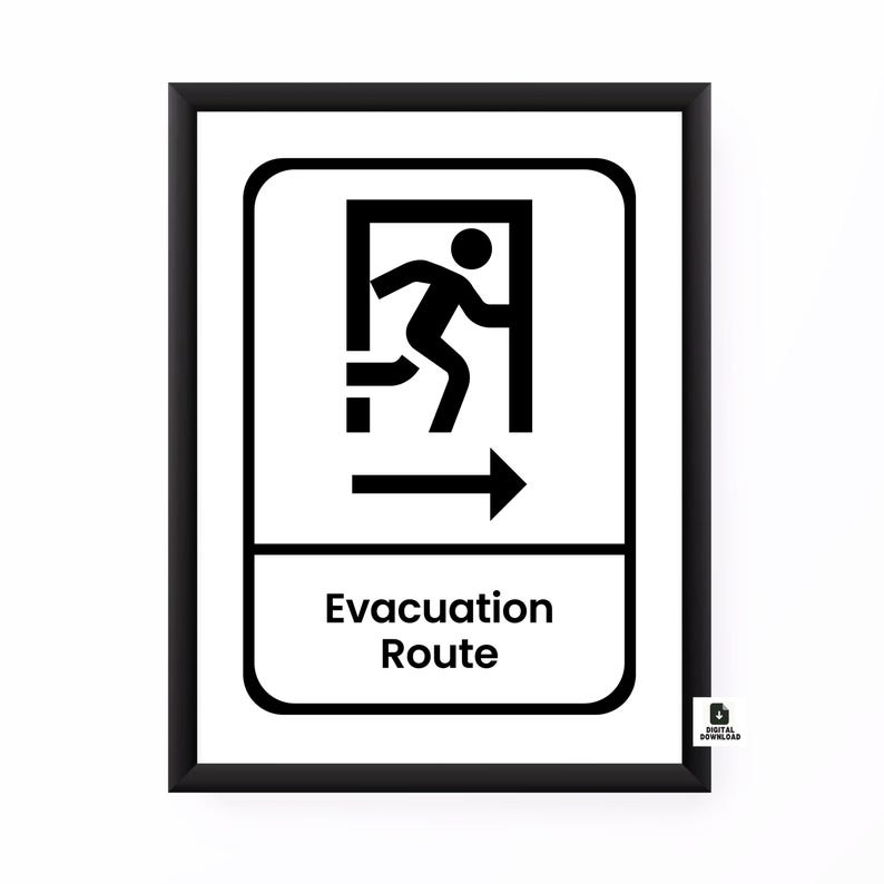 Evacuation Route Sign Print Printable Instant Digital Download - Etsy