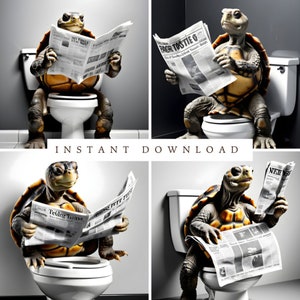 Tortoise on Toilet Bathroom Print, Animal on Toilet Fun Bathroom Prints ...