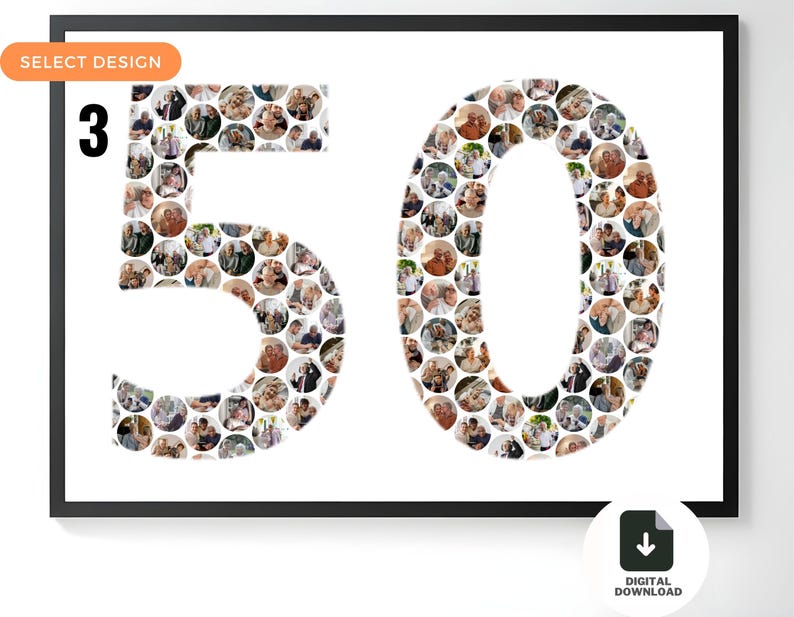 50th Birthday Photo Collage Template, Number 50 Collage, 50th Collage ...