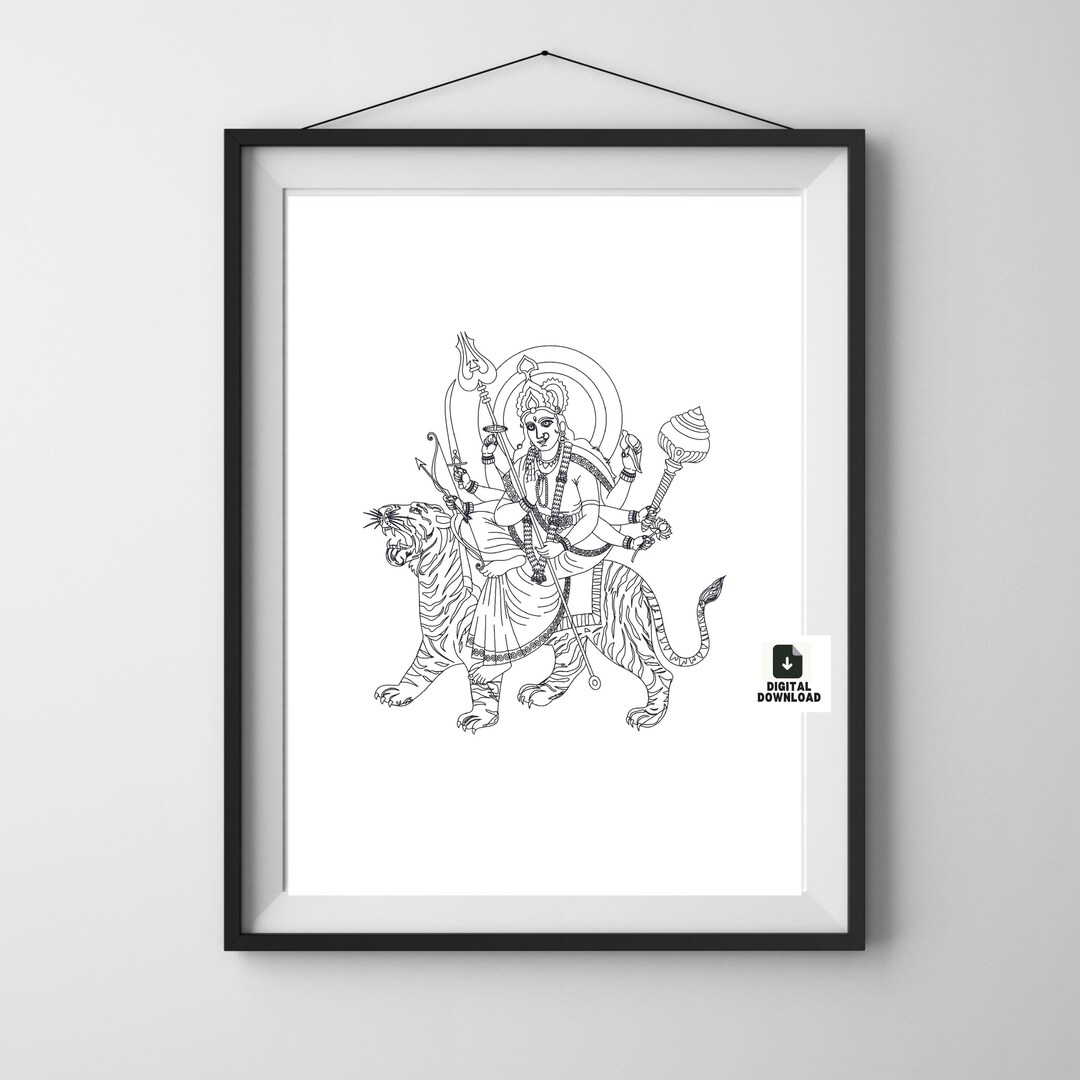 Indian Hindu Lord Devi Durga Matha Lineart, Wall Art, Hindu God Art ...