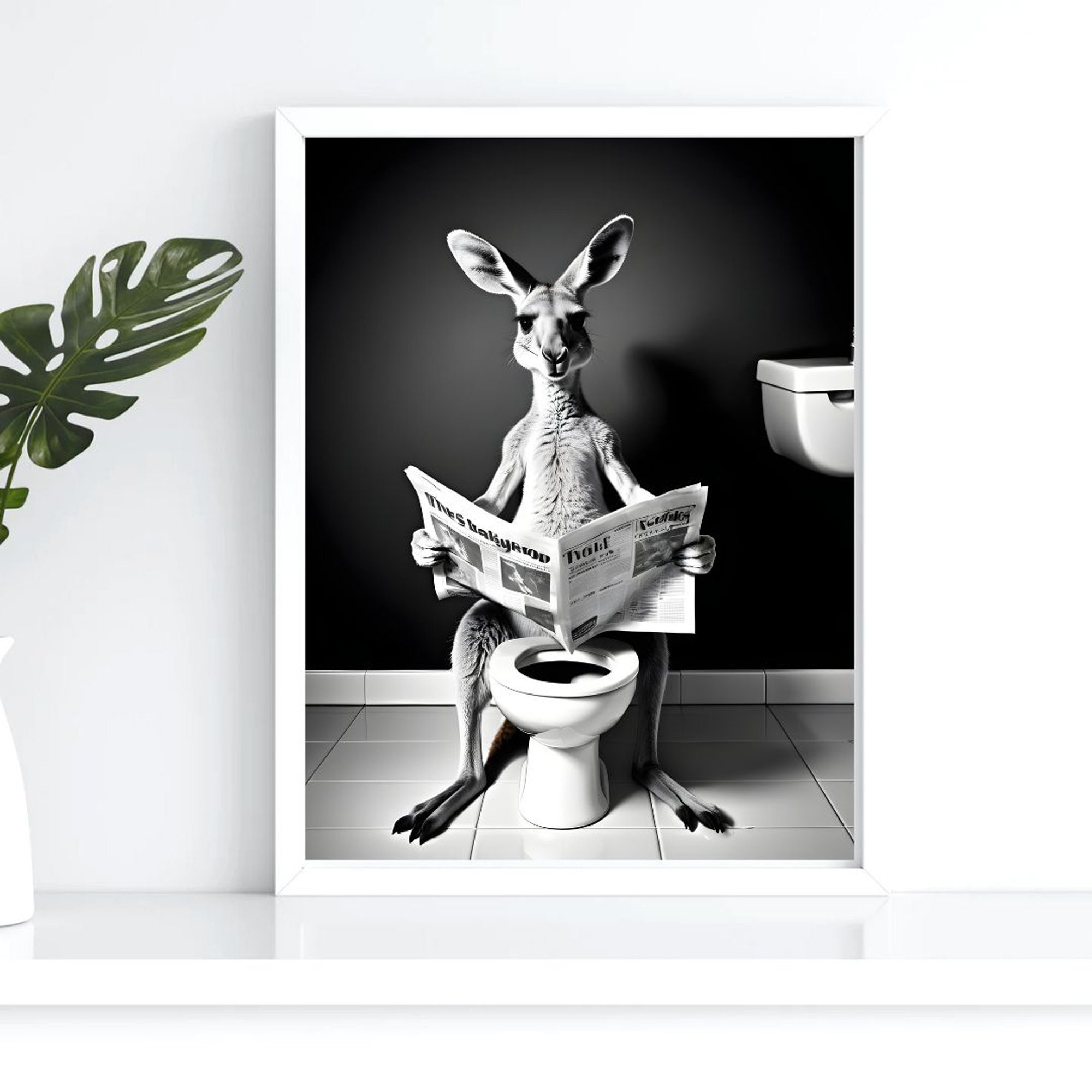 Kangaroo on Toilet Bathroom Print, Animal on Toilet Fun Bathroom Prints ...
