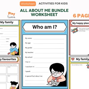 6 All About Me Bundle Worksheet, Who Am I, My Family, My Favourites, I ...