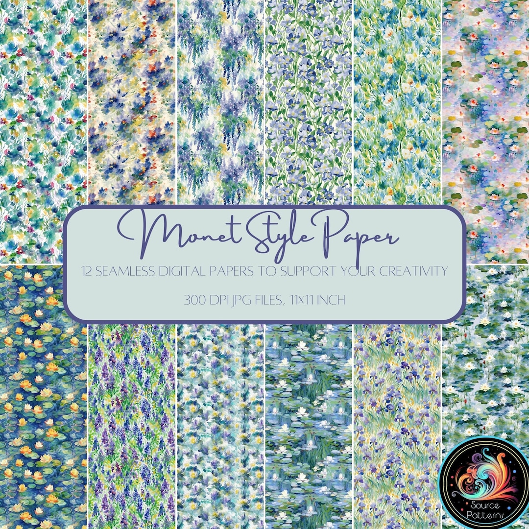 Monet Pattern Collection, Digital Paper for DIY Projects 12-PACK ...
