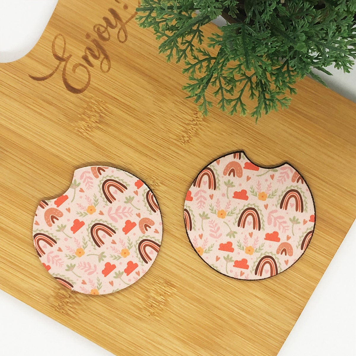 Car Coaster Boho Design Set of Two, Drive in Style, Neoprene Car ...