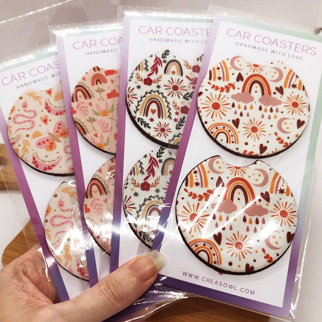 Car Coaster Boho Design Set of Two, Drive in Style, Neoprene Car ...