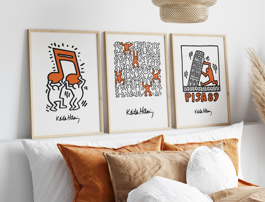 Keith Haring Prints Set of 3: Pisa 89, Orange & Pastel Wall Art ...