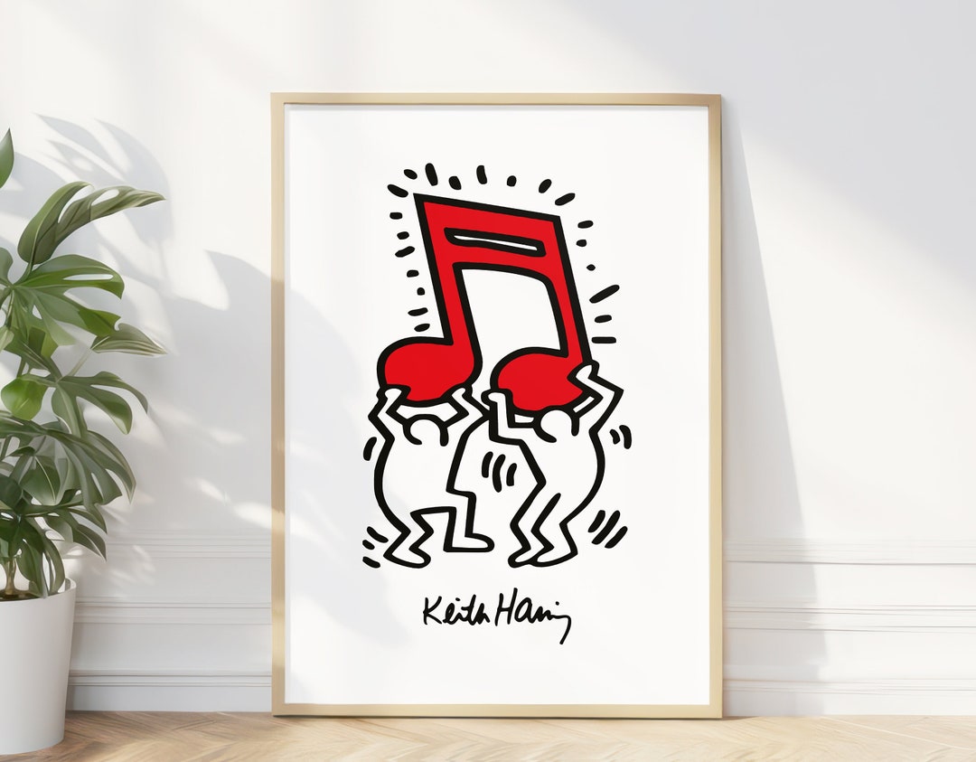 Haring Music Note Poster, Keith Haring Red Art, Haring Printable Pop ...