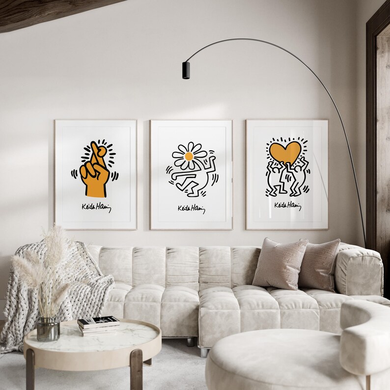 Keith Haring Set of 3 Prints, Yellow and Love Art, Dancing Flower ...
