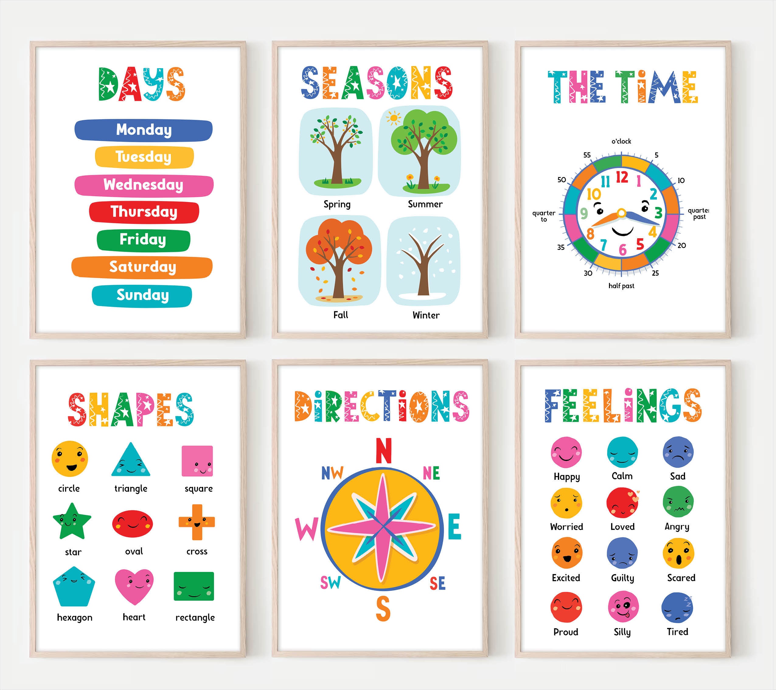 Set of 12 Educational Prints, Rainbow, Classroom Decor, Preschool ...