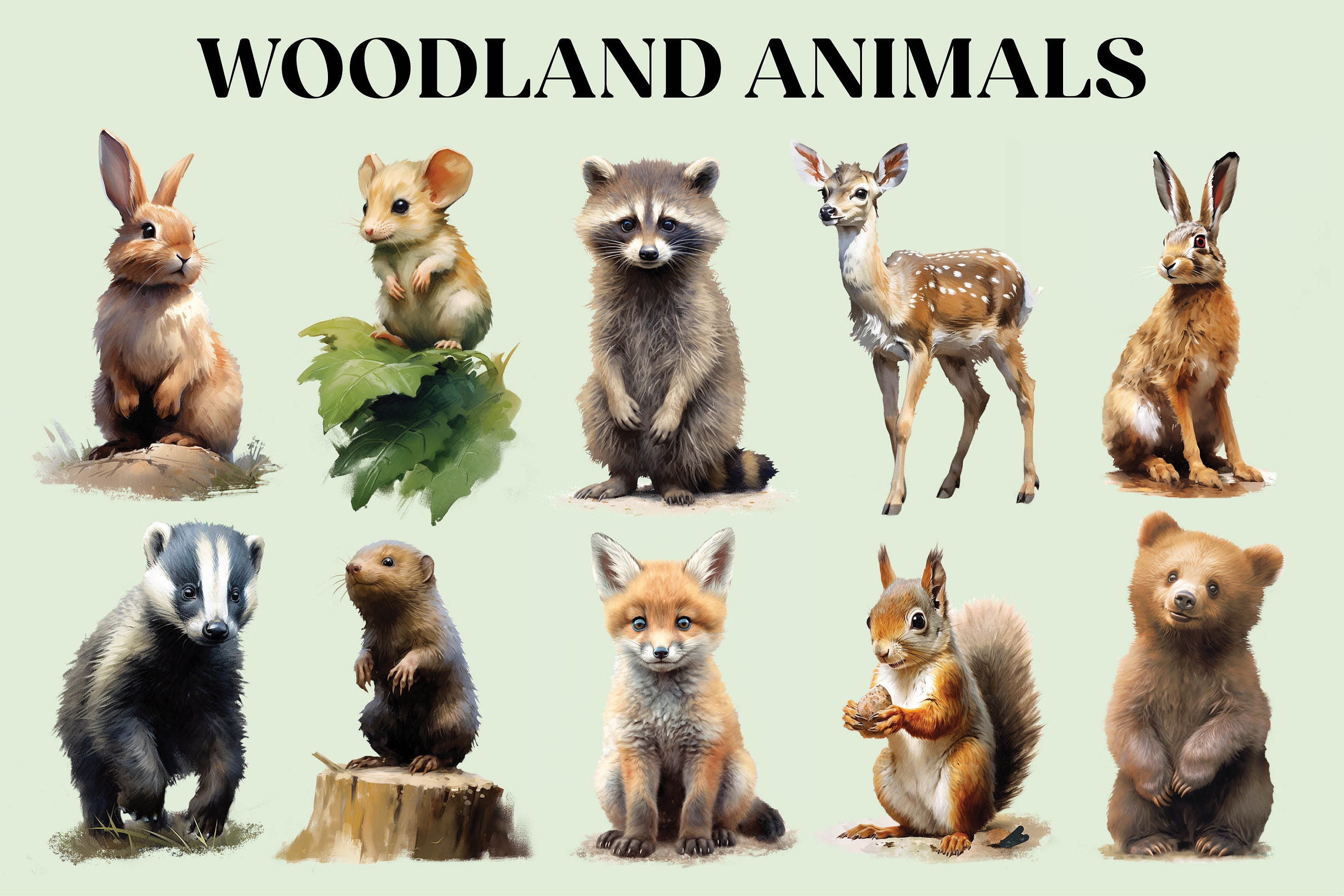 Woodland Animals, Clipart Collection, Illustration, Transparent ...