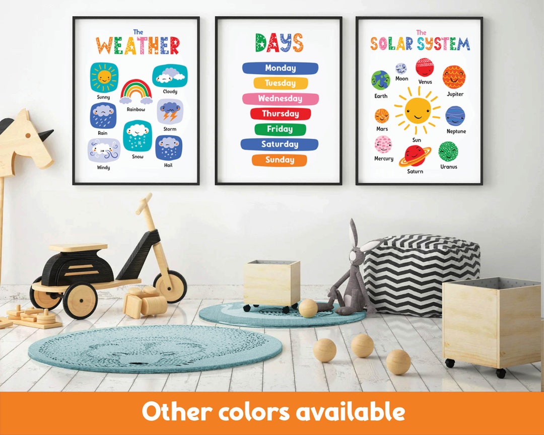 Set of 12 Educational Prints, Rainbow, Classroom Decor, Preschool ...
