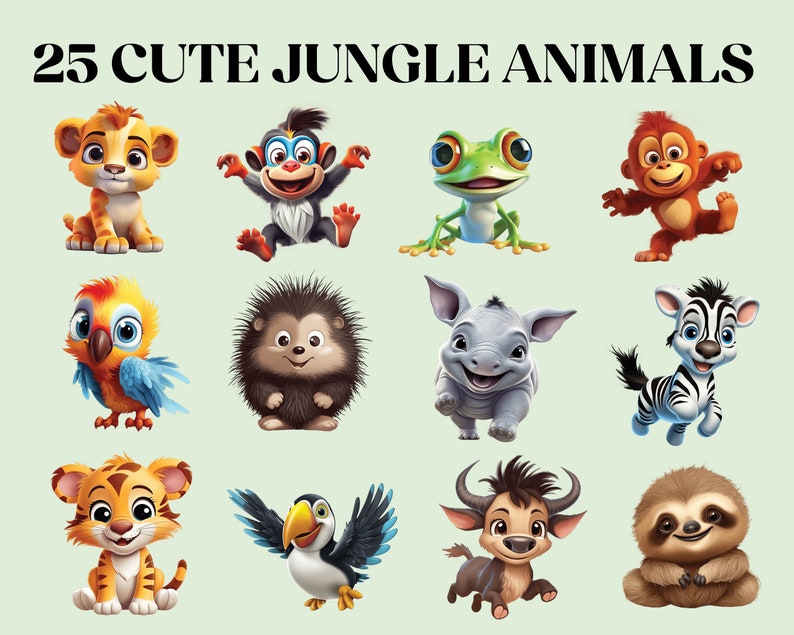 Cute Jungle Animals, Clipart Collection, Illustration, Transparent ...