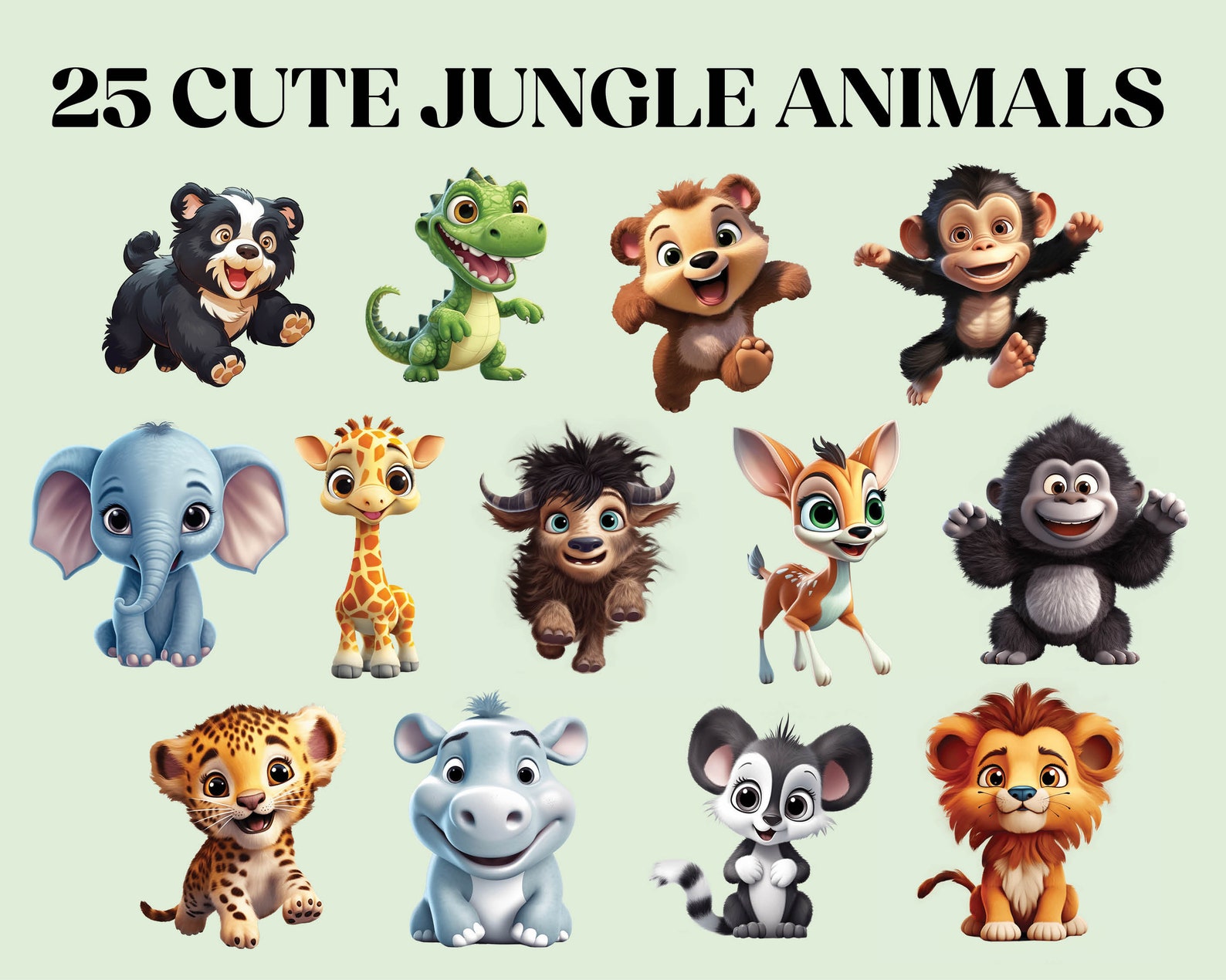 Cute Jungle Animals, Clipart Collection, Illustration, Transparent ...