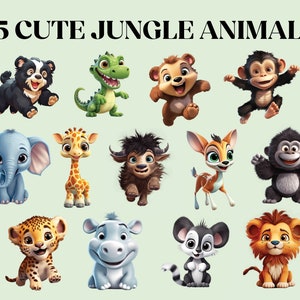 Cute Jungle Animals, Clipart Collection, Illustration, Transparent ...