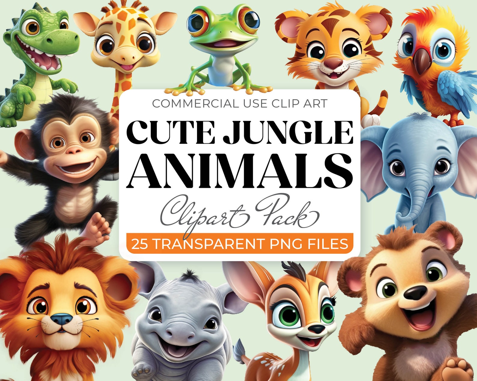 Cute Jungle Animals, Clipart Collection, Illustration, Transparent ...