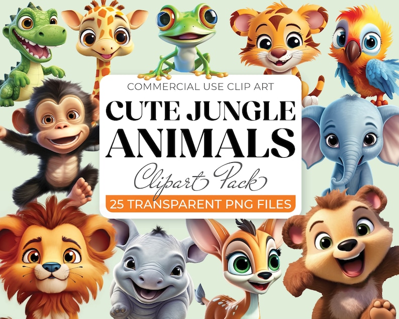 Cute Jungle Animals, Clipart Collection, Illustration, Transparent ...