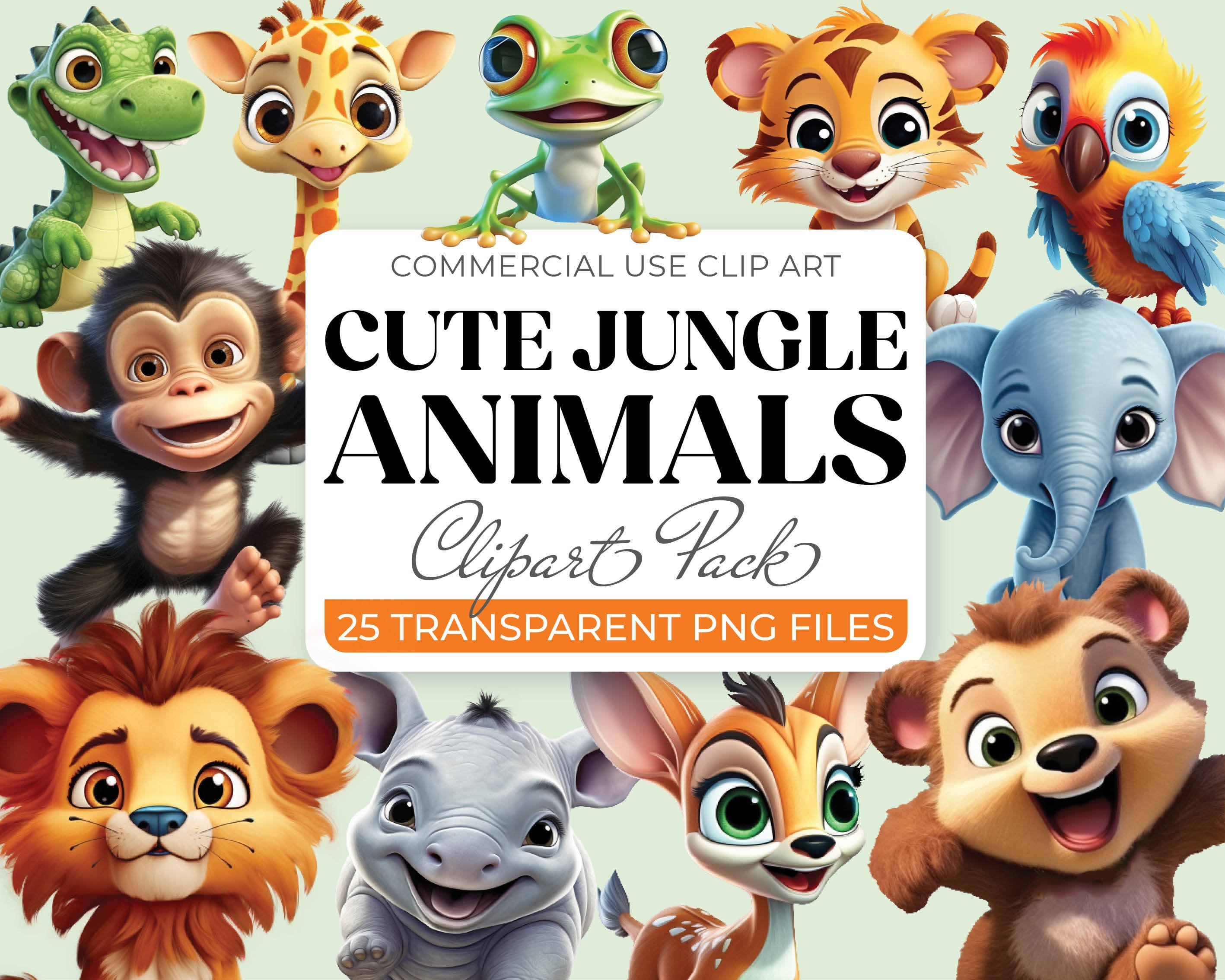 Cute Jungle Animals, Clipart Collection, Illustration, Transparent ...