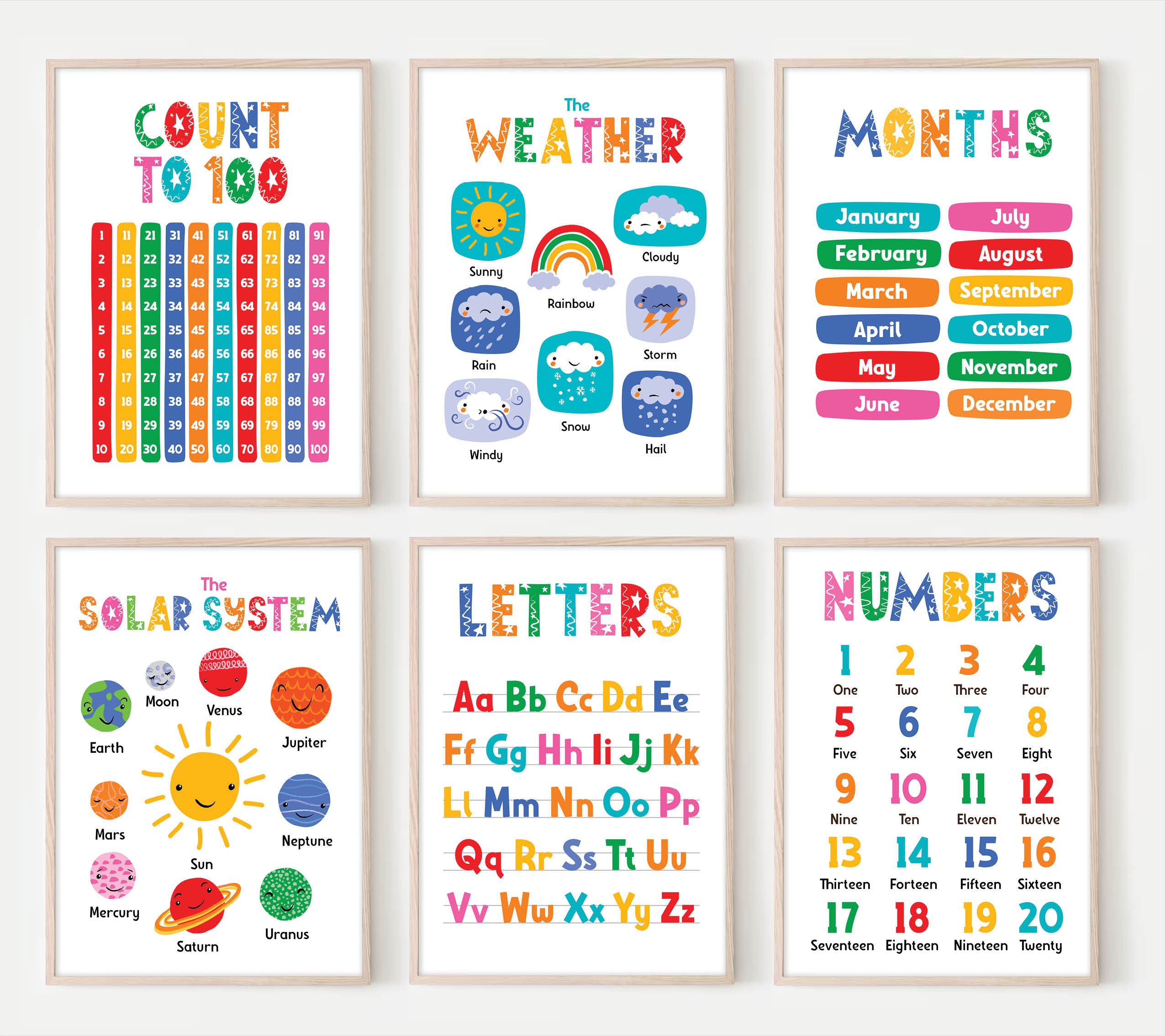 Set of 12 Educational Prints, Rainbow, Classroom Decor, Preschool ...
