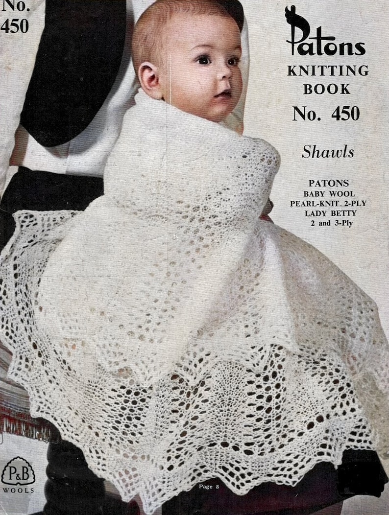 Vtg Patons Knitting Book 450 - 8 X Baby Shawls for Babies. Instant ...