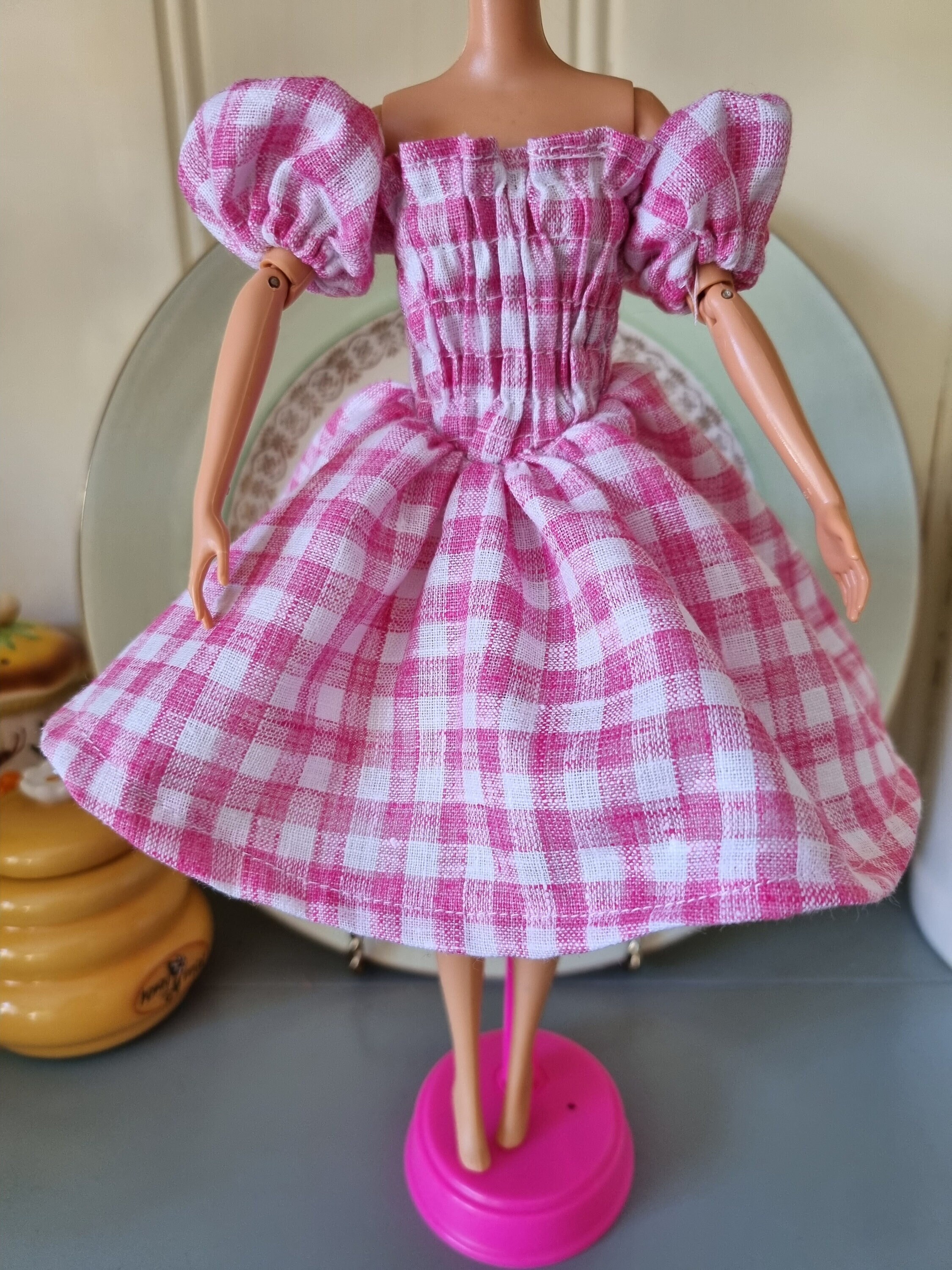 Gingham Dress With Gathered or Shirred Bodice, Puff Sleeves. PDF Sewing ...
