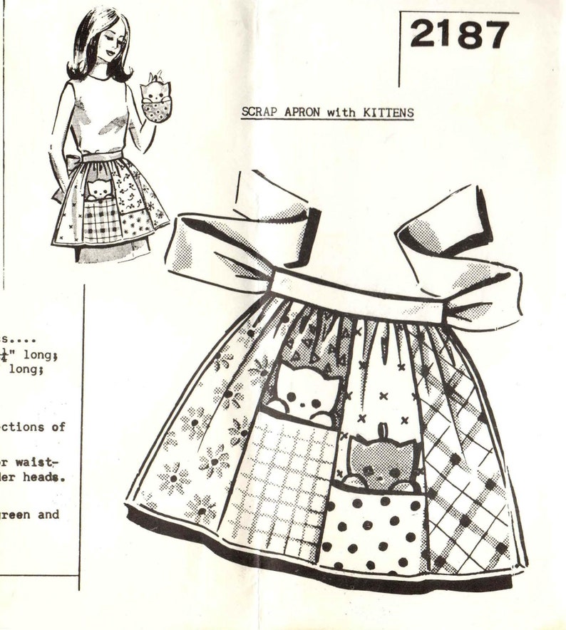 Vintage Retro Apron Sewing Pattern With Cat Motifs (PDF) - Etsy