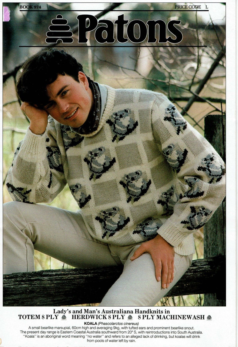 Vtg Patons 974 - Australian Motif Pattern Book for Women/men. Includes ...