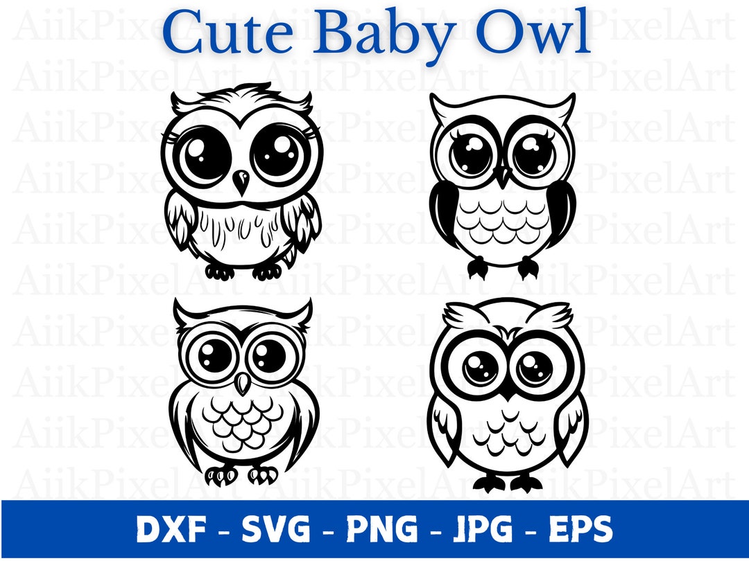 Cute Baby Owl Svg, Baby Owl Outline Cricut Silhouette Bundle, Sweet Owl ...