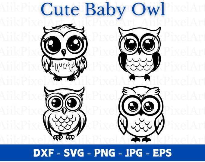 Owl With SVG Baby Owl Outline Cricut Silhouette Cut File Baby Owl Cute ...