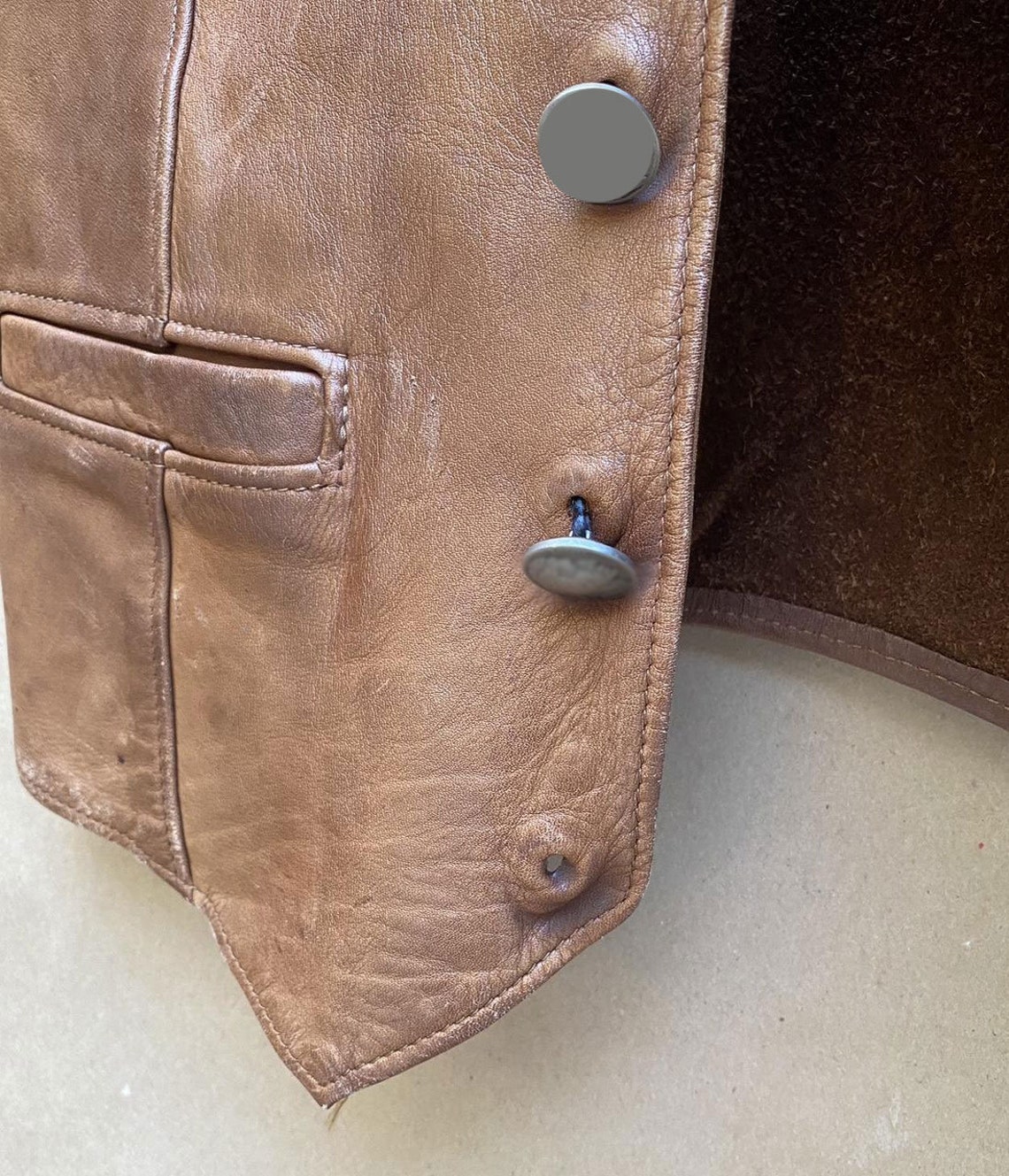Brown Leather Vest, Snap Button Closure, Biker, Motorcycle, Western ...