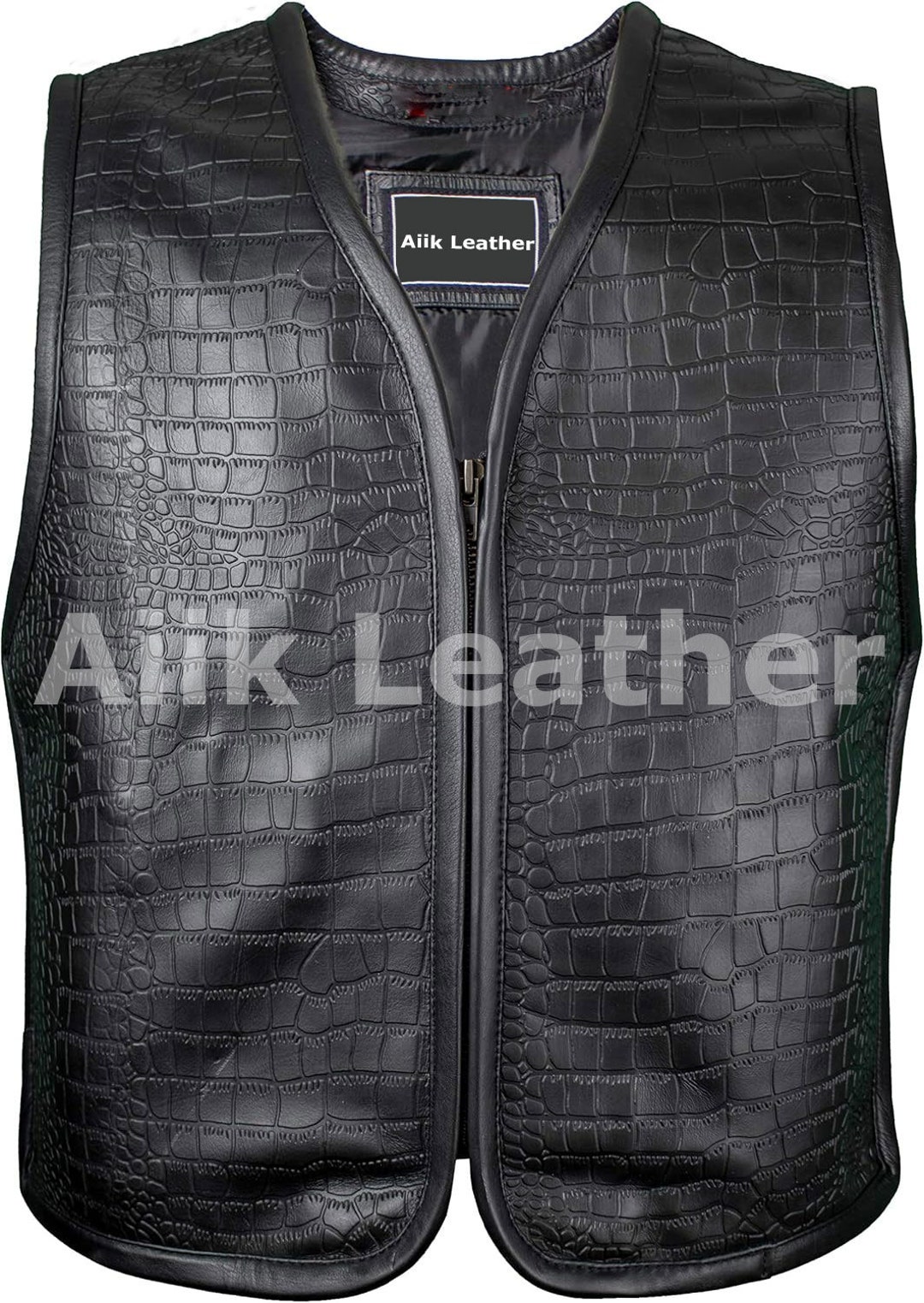 Men's Alligator Embossed Leather Vest, Motorcycle Style Biker Black ...